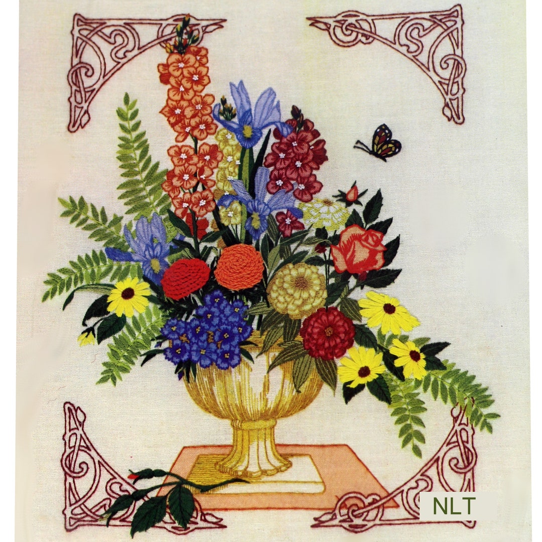 FLORAL IMPERIAL Vintage Crewel Embroidery Kit Still Life Cottage Core ...