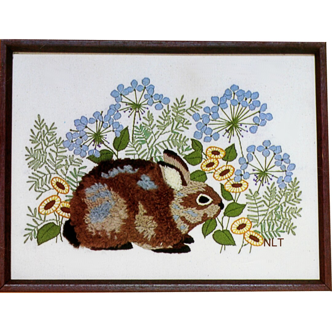 Bunny Rabbit MORNING in THE MEADOW Vintage Crewel Embroidery Kit Easter ...