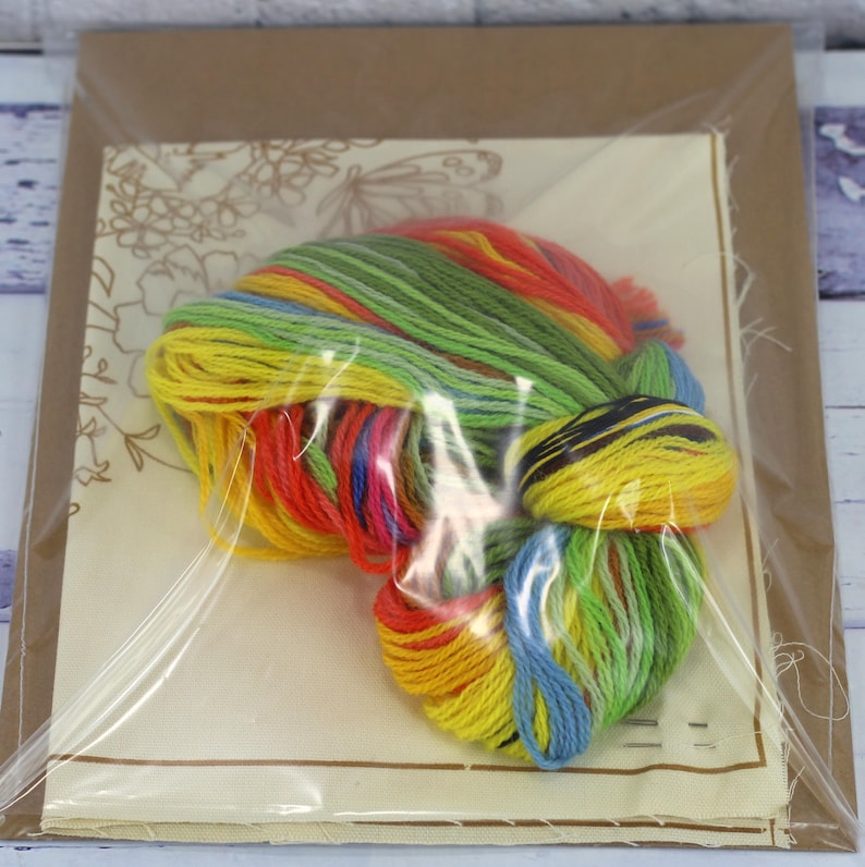 Vintage Crewel Embroidery Kit Garden Monarch Butterfly Sunshine Flowers ...