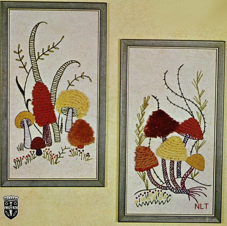 Vintage Crewel Embroidery Kit Mushrooms Mid Century MCM Pictures - Etsy