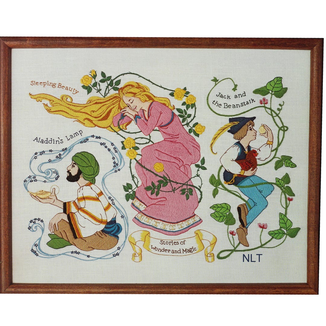 FAIRY TALES Vintage Crewel Embroidery Kit Sleeping Beauty Jack & the ...