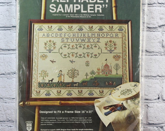 ALPHABET SAMPLER Vintage Stamped Cross Stitch Kit Speel Whitman Sampler ...