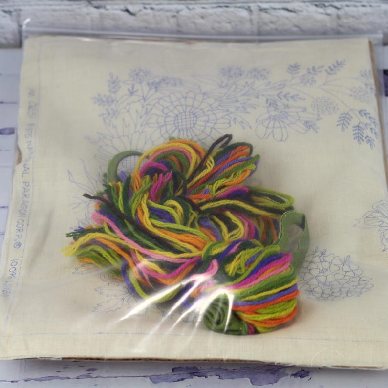 Vintage Crewel Embroidery Pillow Kit Wildflowers Butterfly Wreath ...