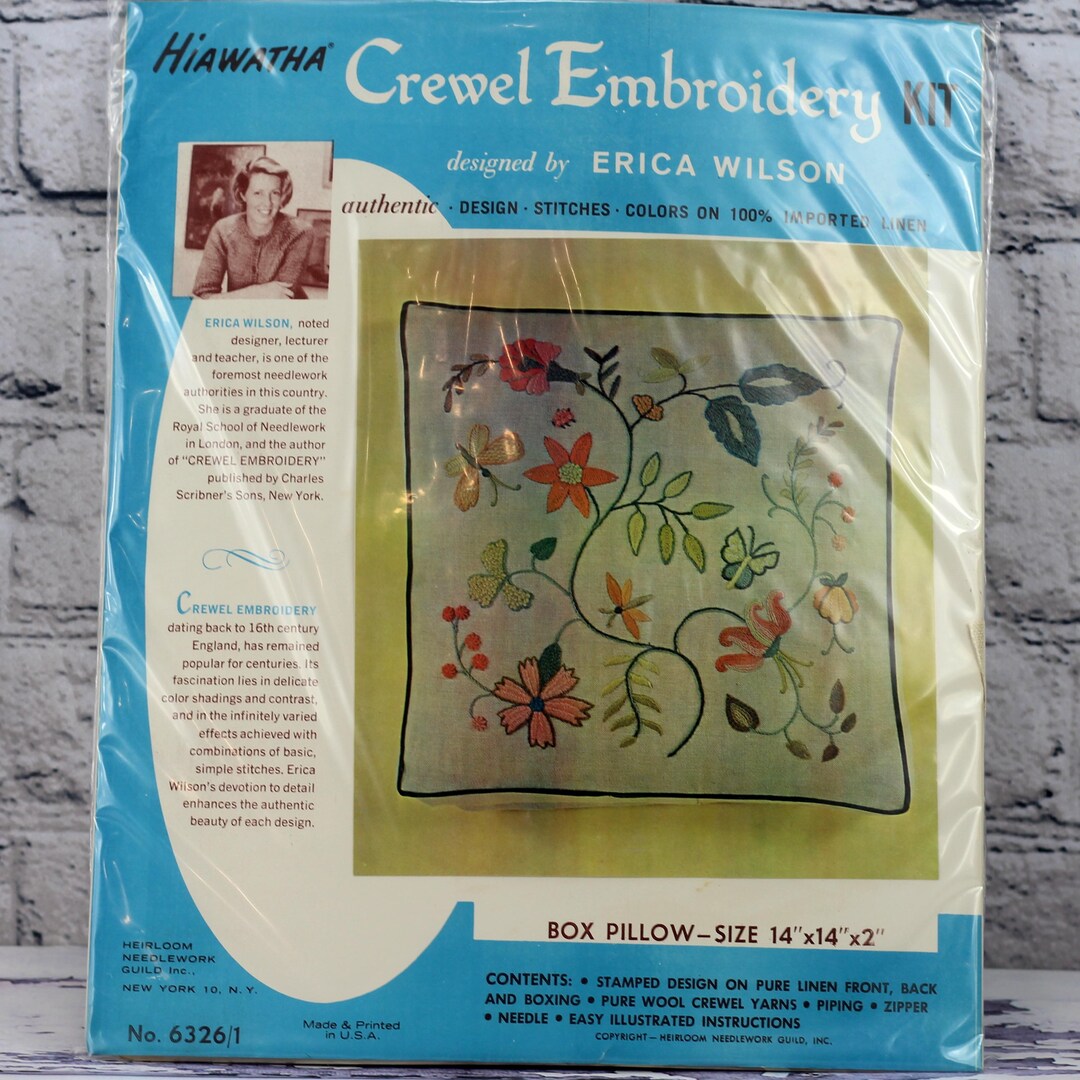 JACOBEAN BOX PILLOW Vintage Crewel Embroidery Kit Erica Wilson ...