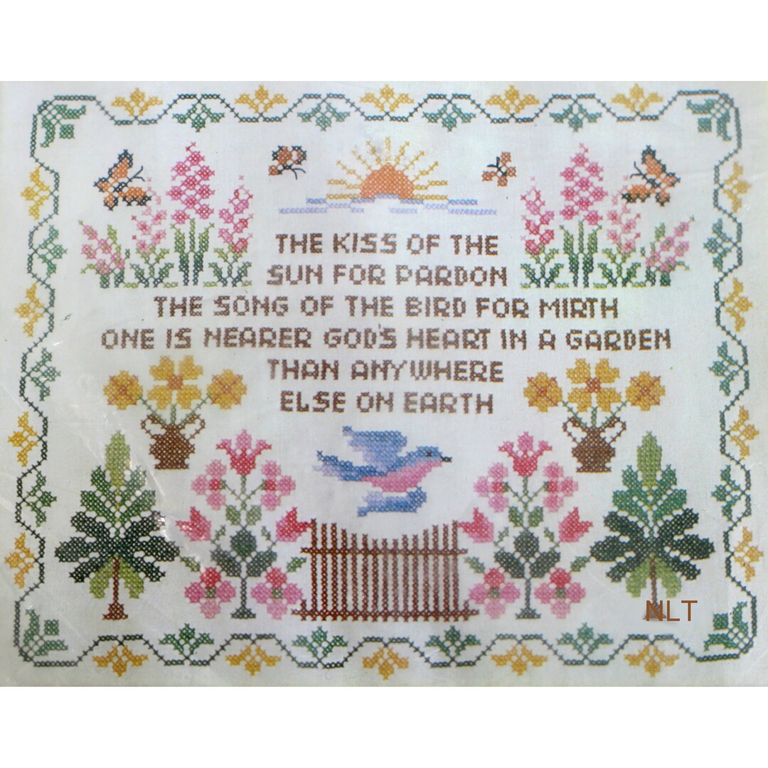 KISS of THE SUN Sampler Vtg Stamped Cross Stitch Kit Bluebird - Etsy