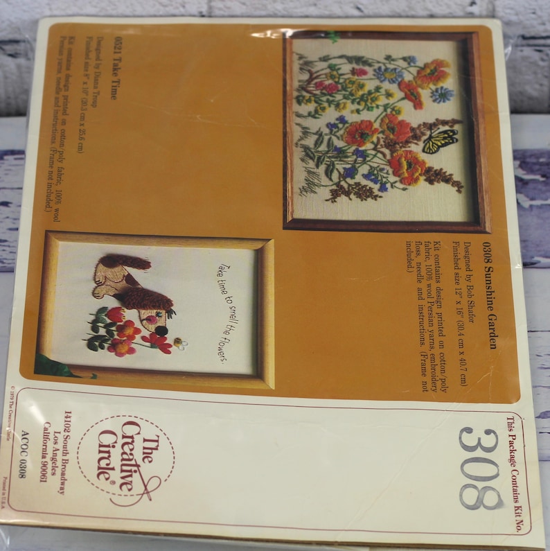 Vintage Crewel Embroidery Kit Garden Monarch Butterfly Sunshine Flowers ...