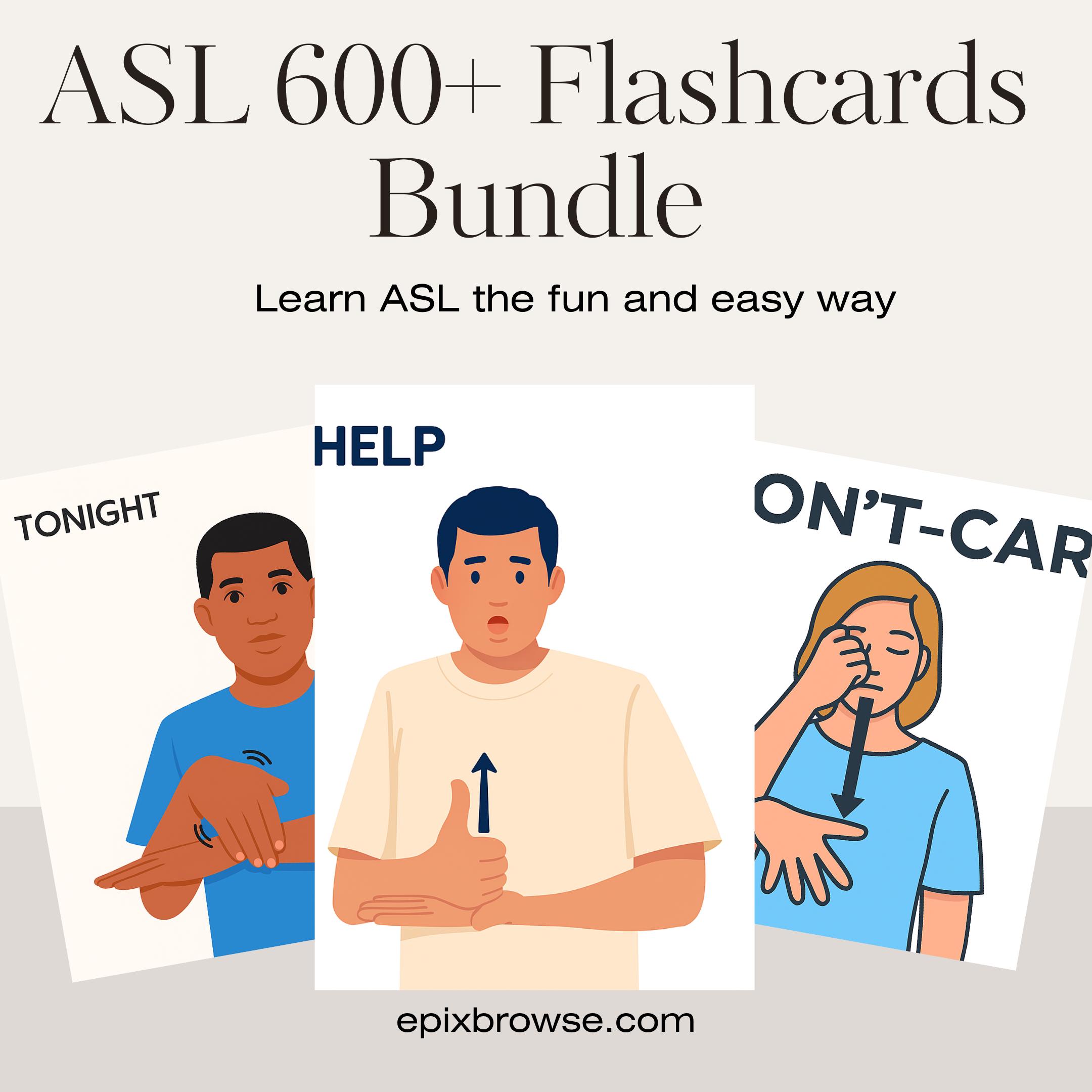 ASL Flashcards Bundle | 600+ Beginner & Kids Sign Language Learning ...