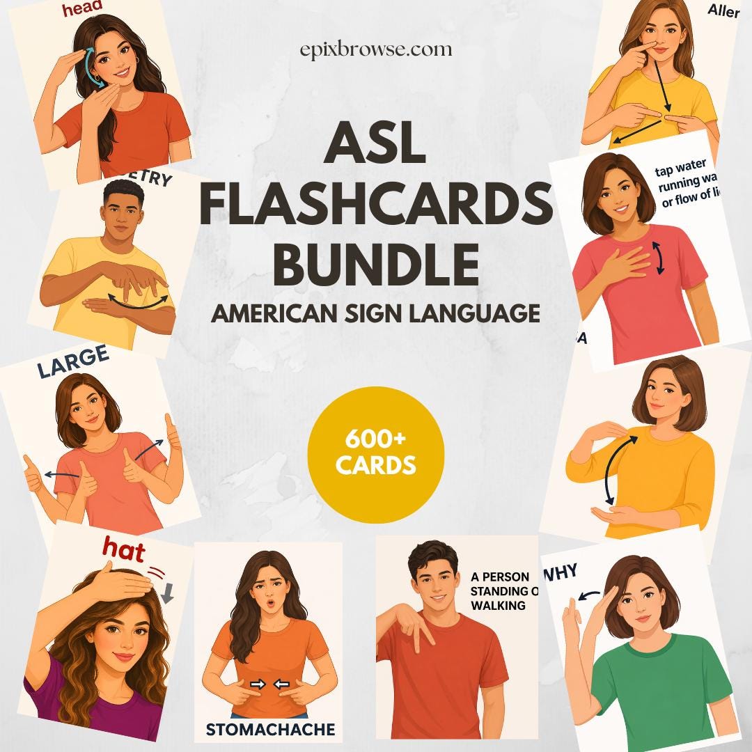 ASL Flashcards Bundle | 600+ Beginner & Kids Sign Language Learning ...
