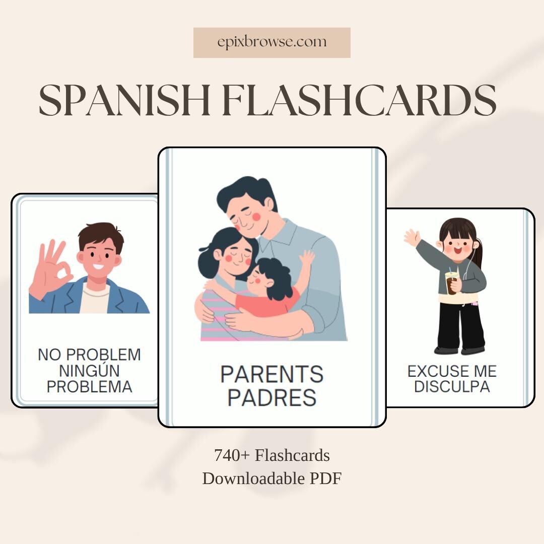 Spanish Vocabulary Flashcards | 744+ English to Spanish Learning Cards ...