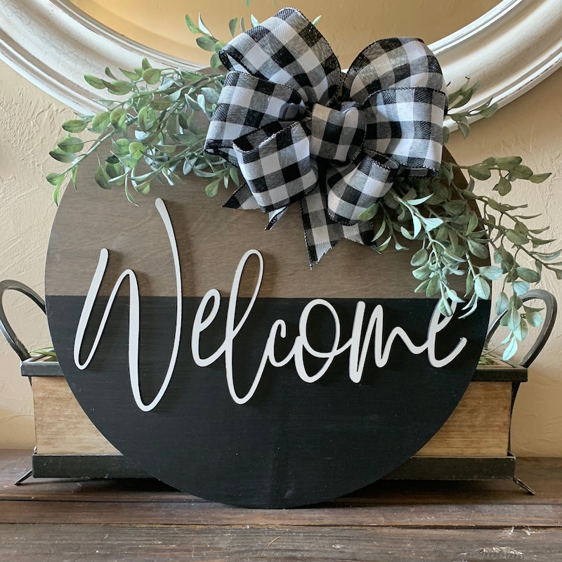 Round Wood Welcome Sign - Etsy