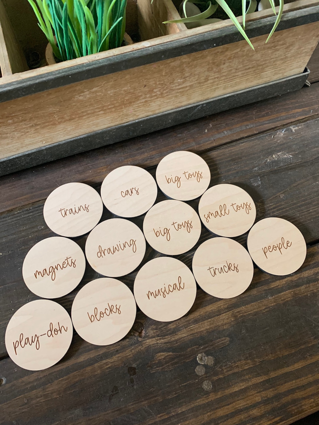 Custom Cursive Wooden Engraved Toy Box Labels || Wooden Cards|| Play ...