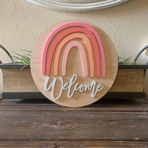 11” Round 3D Rainbow Wooden Name Sign|| Rainbow Welcome Wood Sign ...