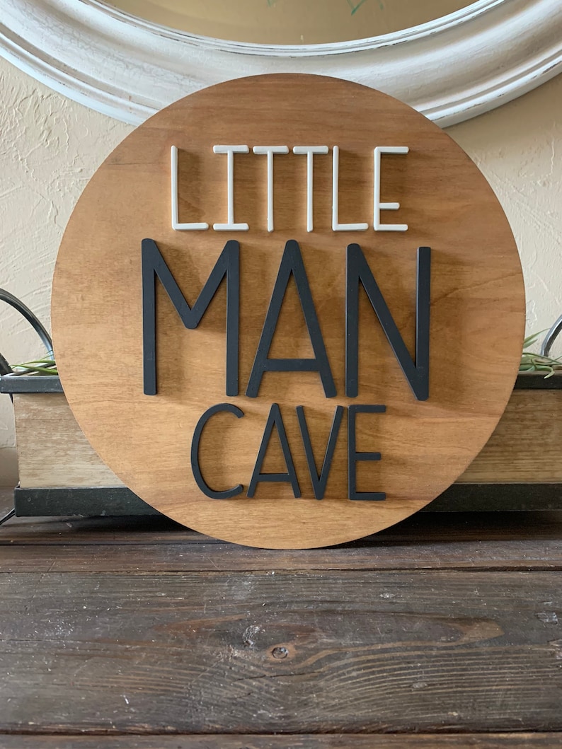 LARGE Little Man Cave Round 3D Wooden Sign Boys Room Decor | Etsy