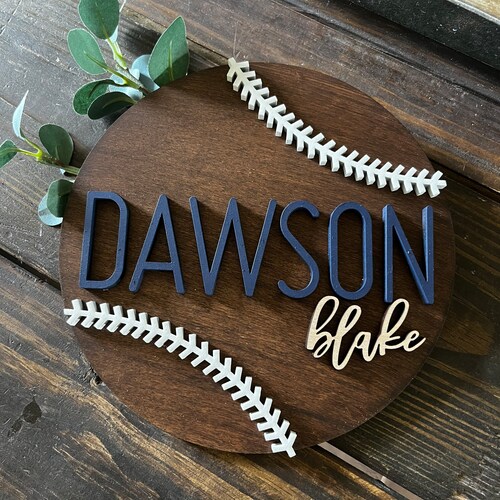 Baseball Birth Stat Sign Baby Name Sign Round Wooden - Etsy