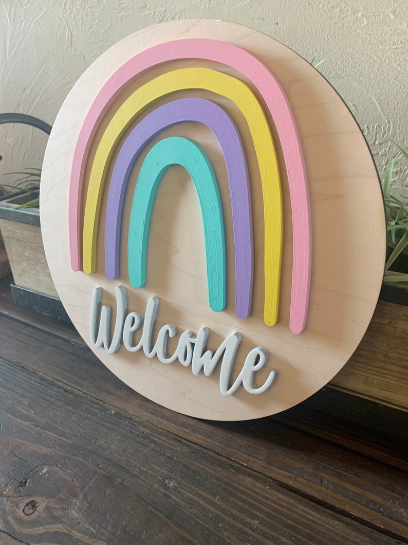 11 Round 3D Rainbow Wooden Name Sign Rainbow Welcome Wood - Etsy