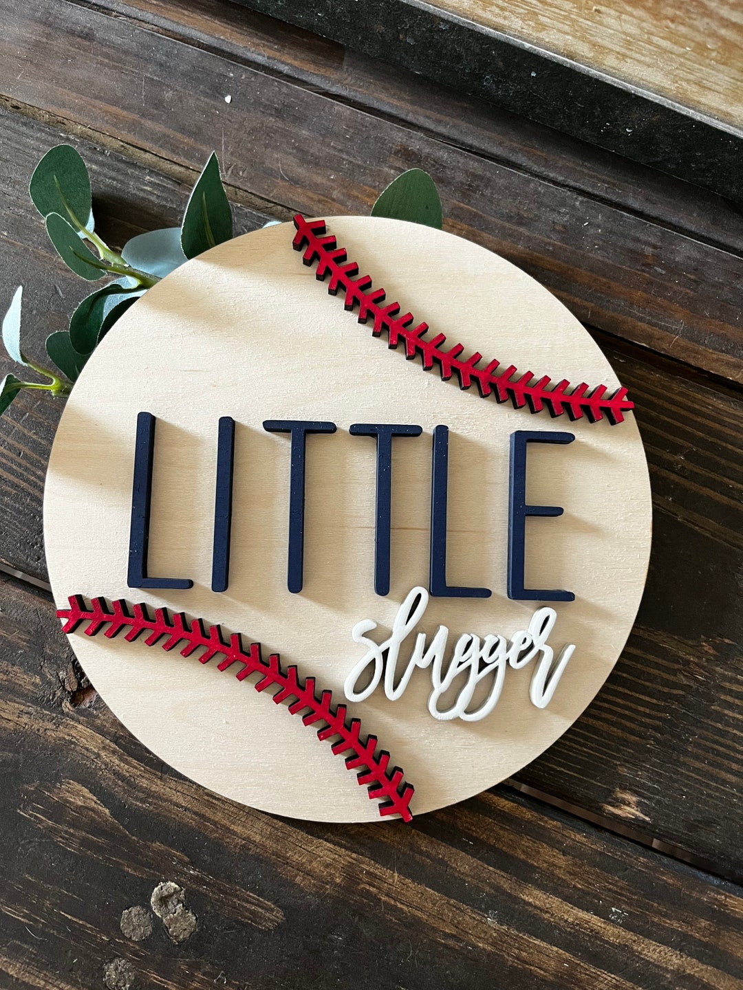 MINI Round 3D Little Slugger Baseball Wooden Sign || Custom Baby Shower ...