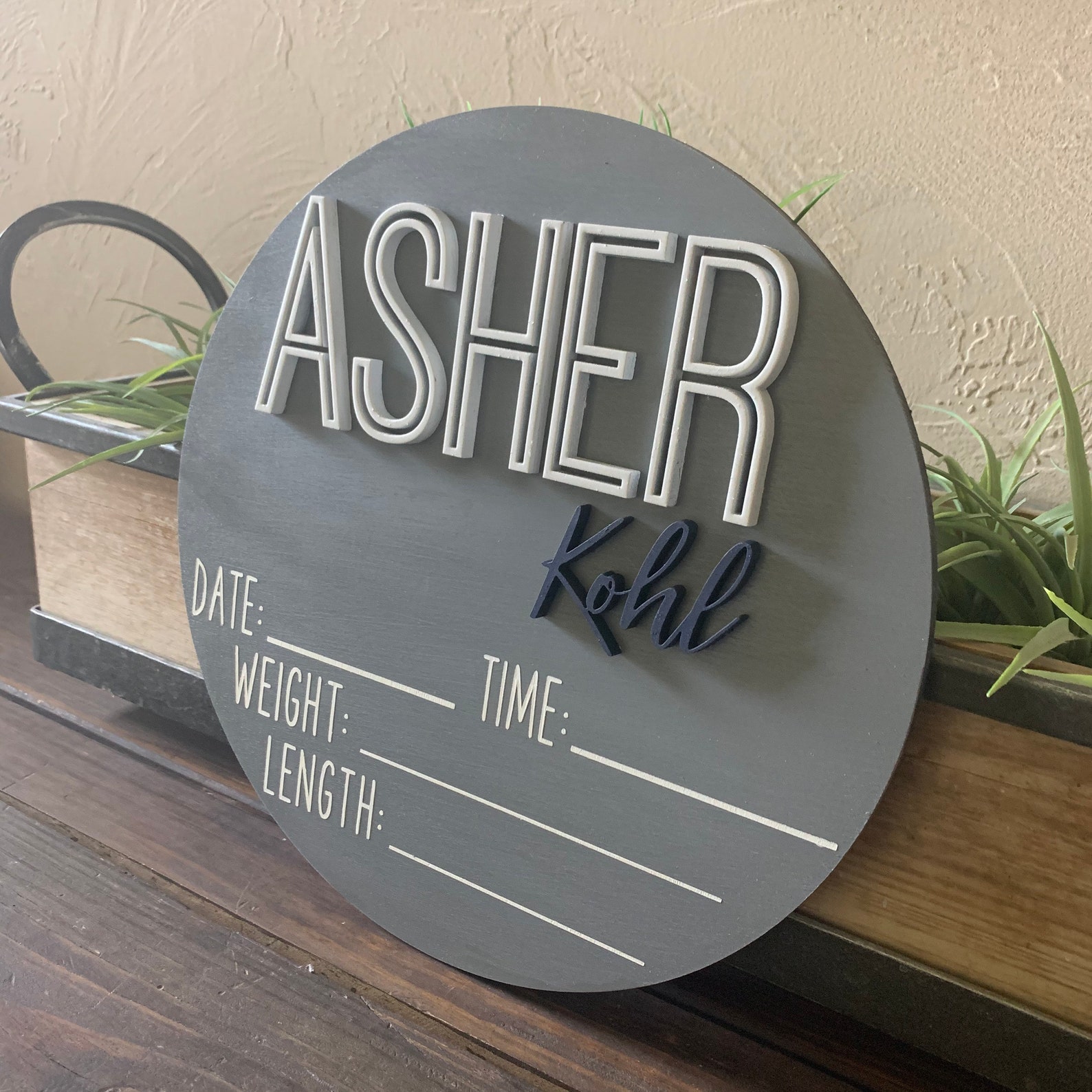 Round 3D Baby Name Stats Wooden Sign Baby Name Announcement | Etsy