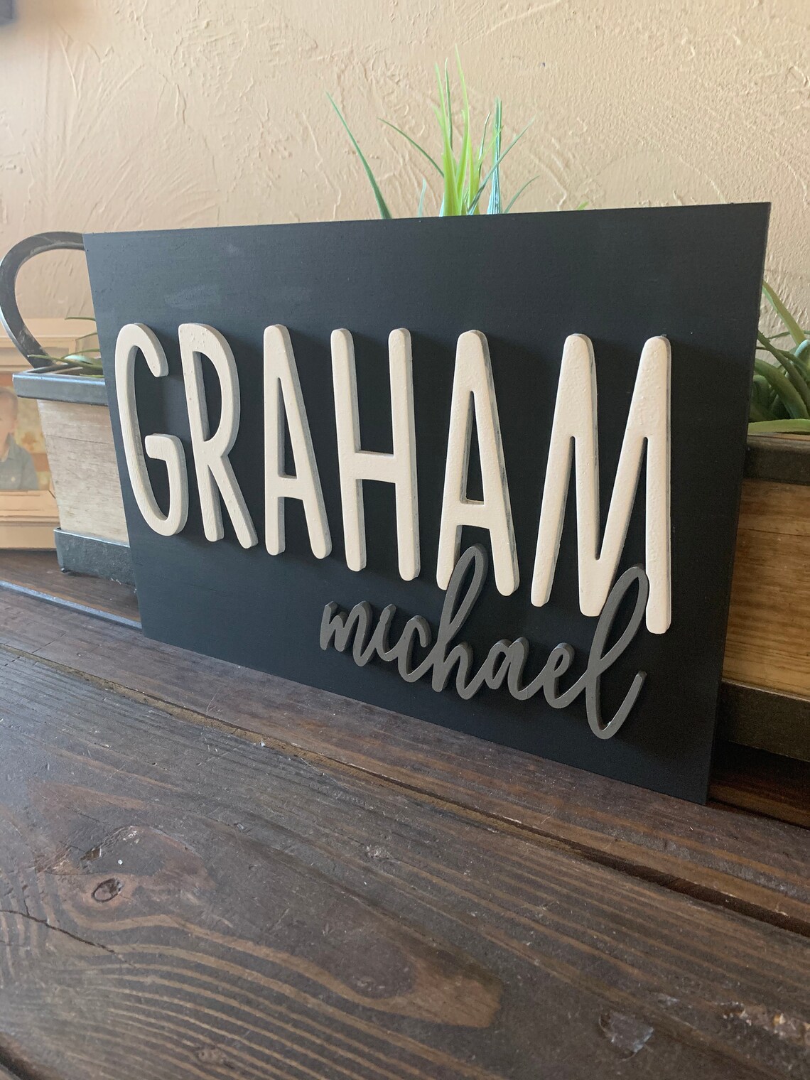 SMALL Rectangle 3D Name Wooden Sign Baby Name Announcement - Etsy