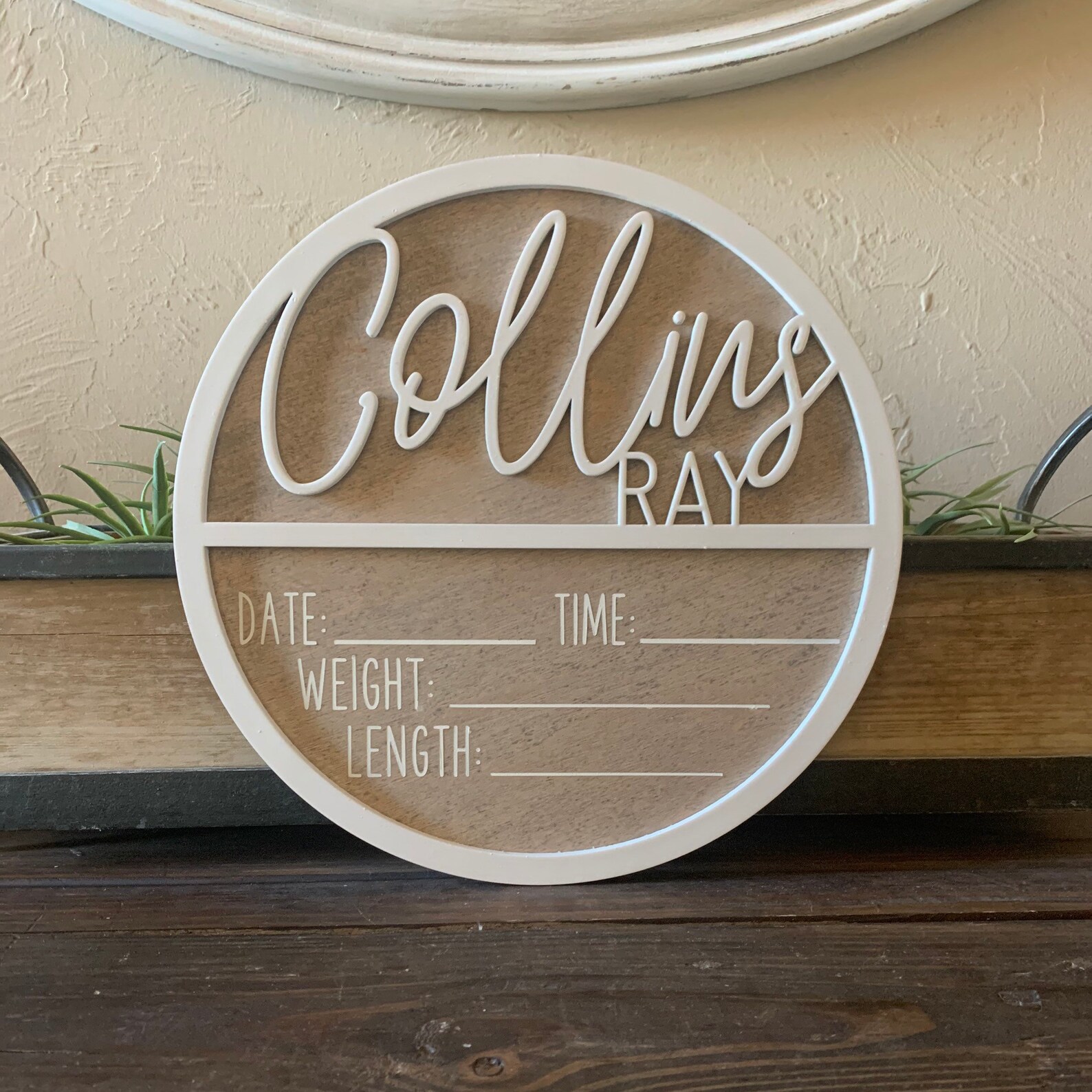 11 Round 3D Baby Name Stats Wooden Sign Baby Name | Etsy