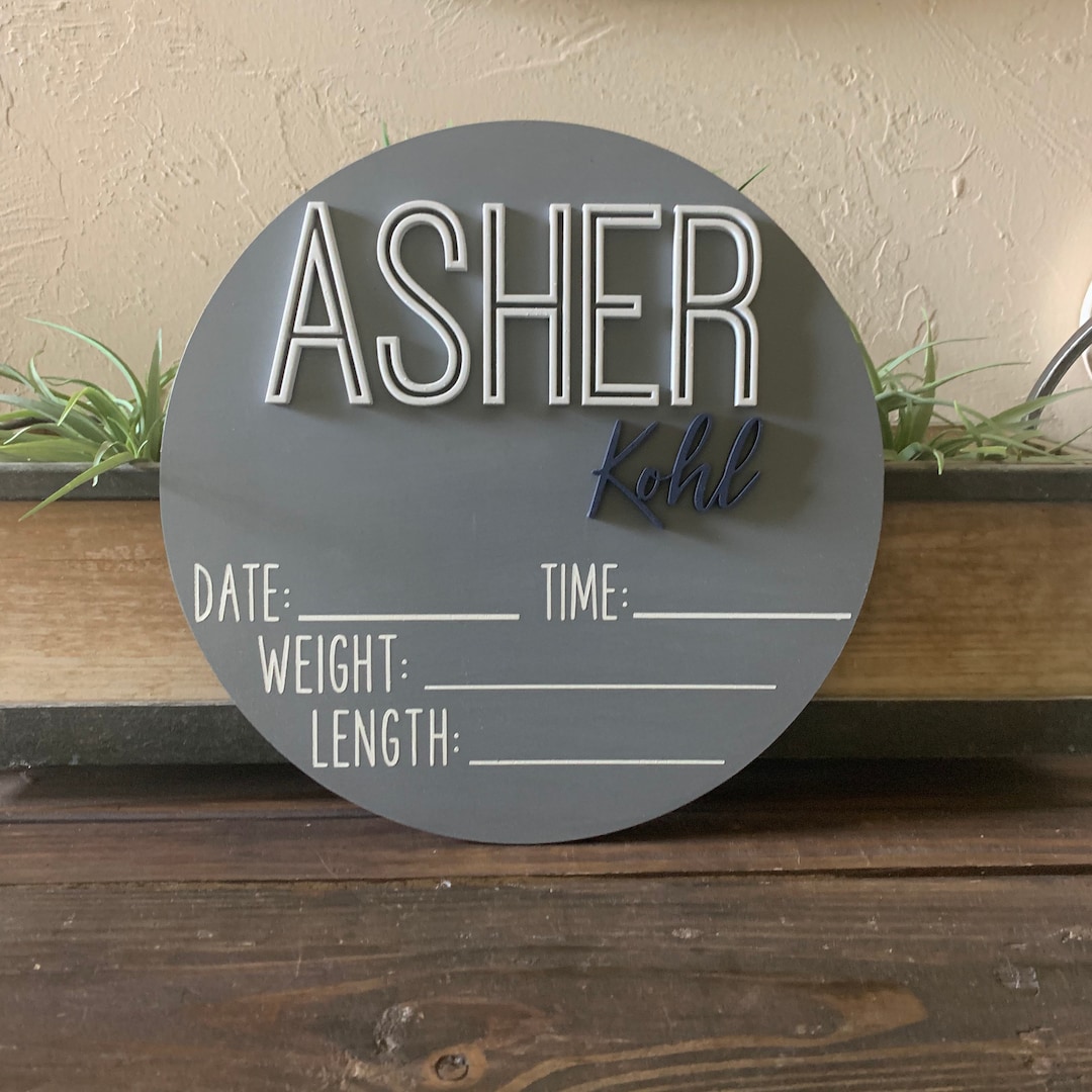 Round 3D Baby Name Stats Wooden Sign || Baby Name Announcement ...