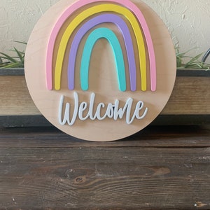 11” Round 3D Rainbow Wooden Name Sign|| Rainbow Welcome Wood Sign ...