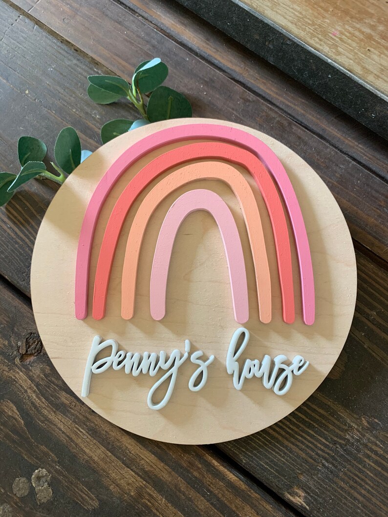 Round 3D Rainbow Welcome Wooden Sign Baby Name Announcement | Etsy