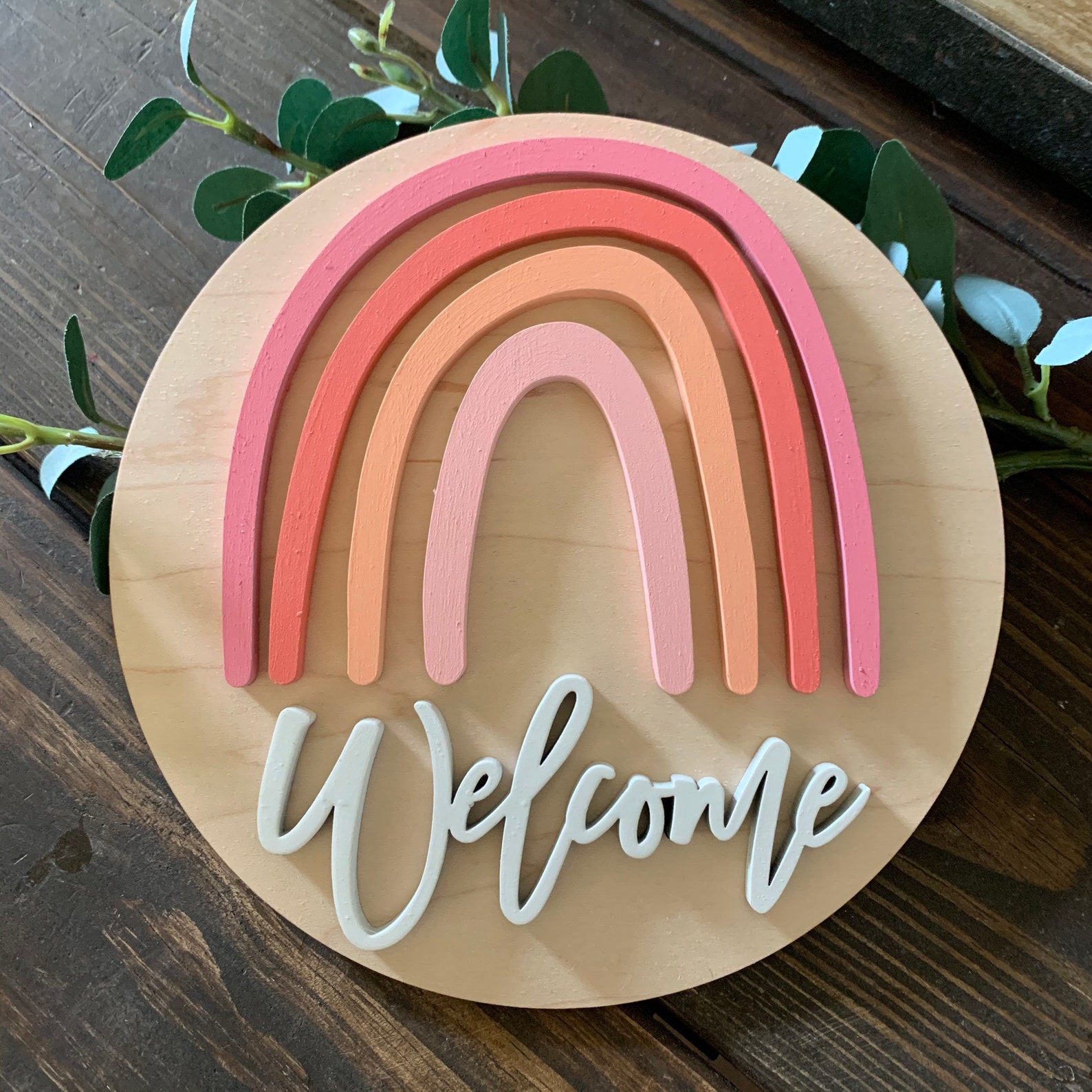 Round 3D Rainbow Welcome Wooden Sign Baby Name Announcement | Etsy