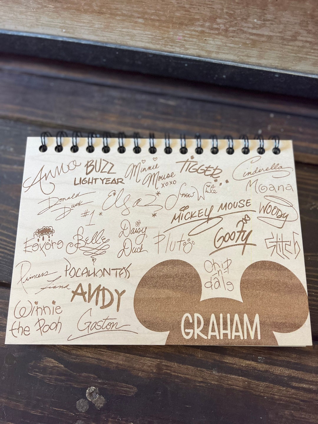 Engraved Wood Inspired Disney Character Autographs Autograph Notebook ...