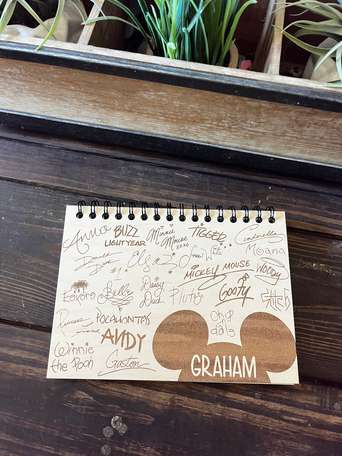 Engraved Wood Inspired Disney Character Autographs Autograph Notebook ...