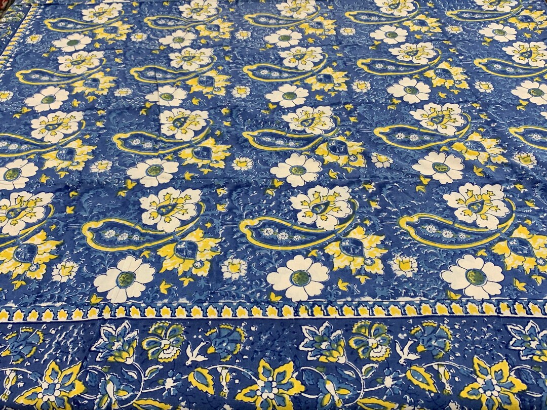 Indian Hand Block Print Bed Sheet/double Size Cotton Bed Sheet/floral ...