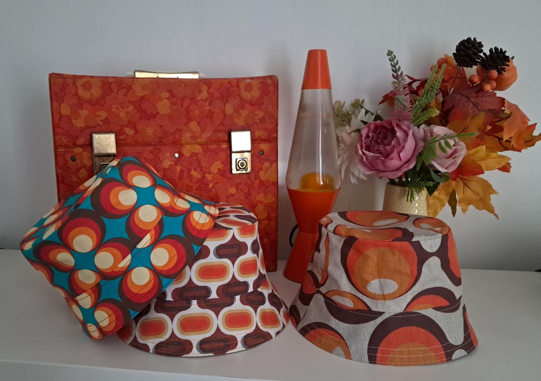 Retro 1970's Inspired Bucket Hats. Seventies Patterned Sun Hat ...