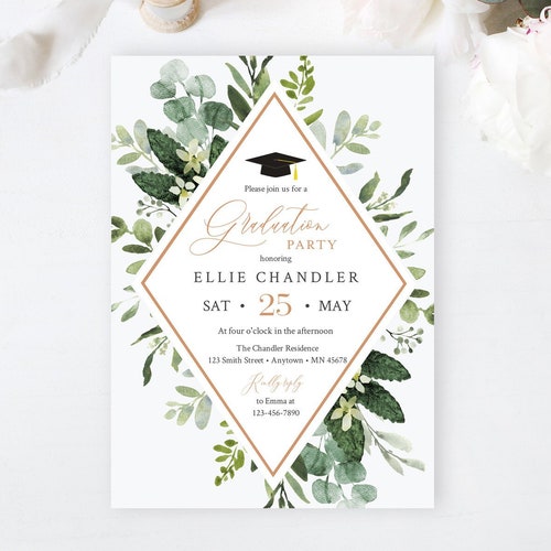 Floral Graduation Party Invitation Template Editable - Etsy