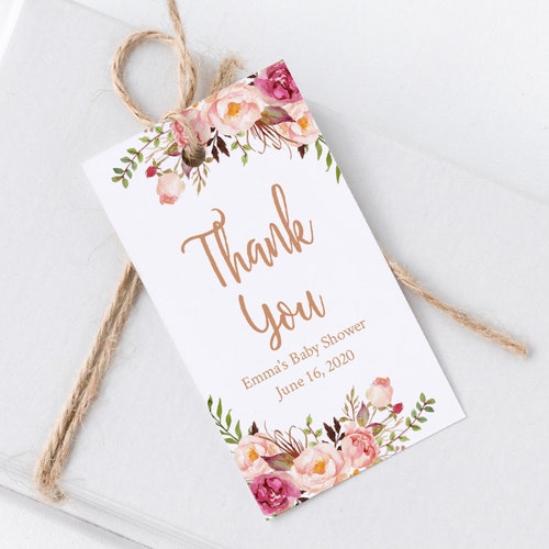 Rose Gold Floral Editable Tag Blush Boho Favor Tag Template - Etsy