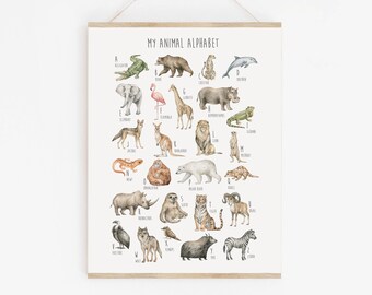 Animal Alphabet Watercolor Poster - Etsy
