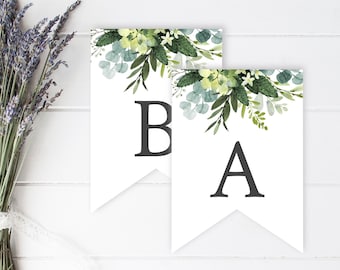 Eucalyptus Editable Bunting Greenery DIY Banner Template | Etsy