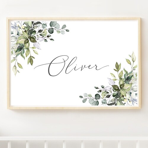 Greenery Baby Name Printable Nursery Art Botanical Name | Etsy