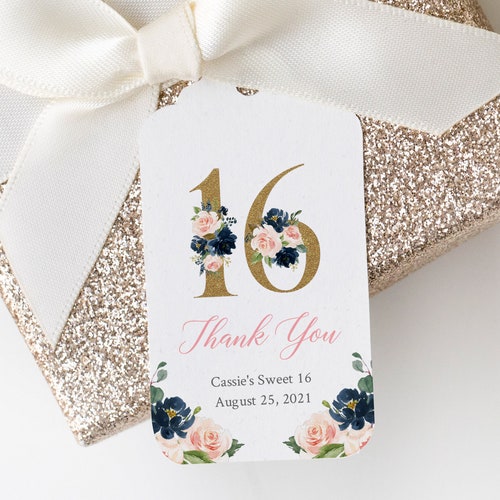 Editable Burgundy Blush Gold Sweet 16 Tag Floral Favor Tag - Etsy