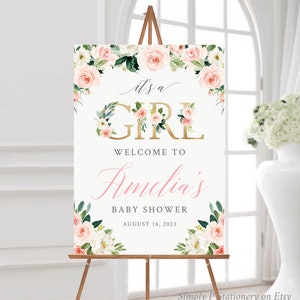 Pink Floral Editable It's a Girl Baby Shower Welcome Sign, Blush ...