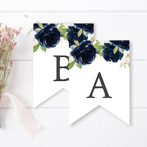 Navy White Gold Editable Bunting, Blue Mis Quince Floral DIY Banner ...