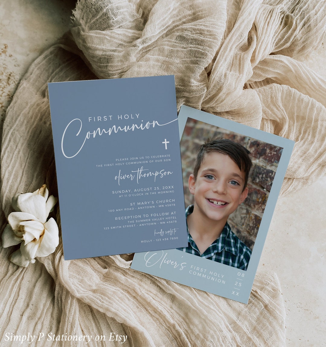First Holy Communion Invitation Boy Communion Invite Photo - Etsy