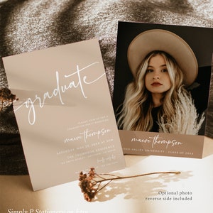 Neutral Graduation Invitation, Boho Graduation Party Photo Invite ...