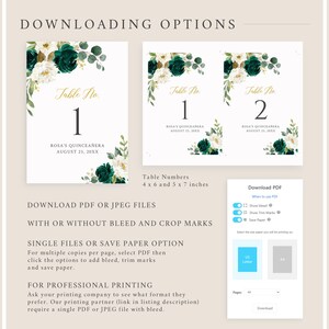 Quinceanera Table Numbers, Emerald Gold Quince Table Number Template ...