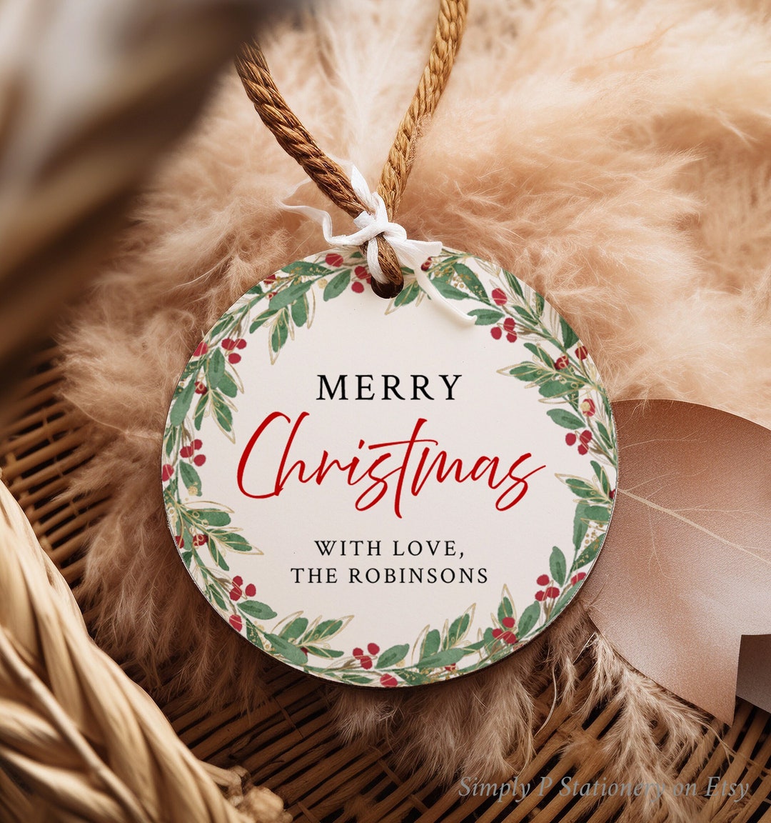 Printable Round Christmas Gift Tag Template, Christmas Label, Editable ...