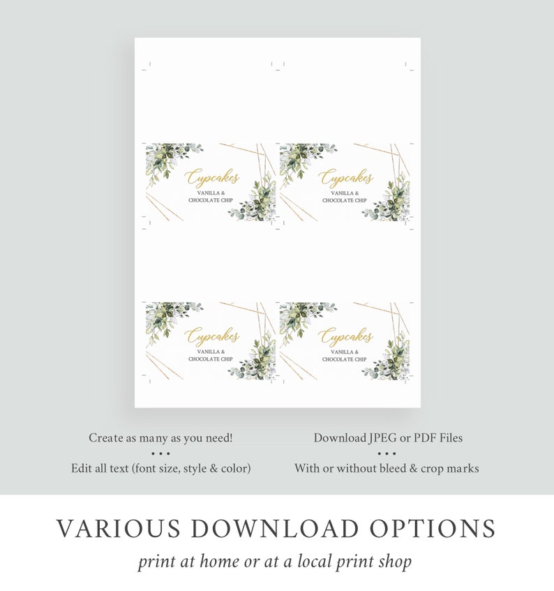 Greenery Gold Geometric Editable Buffet Labels Foliage Buffet - Etsy