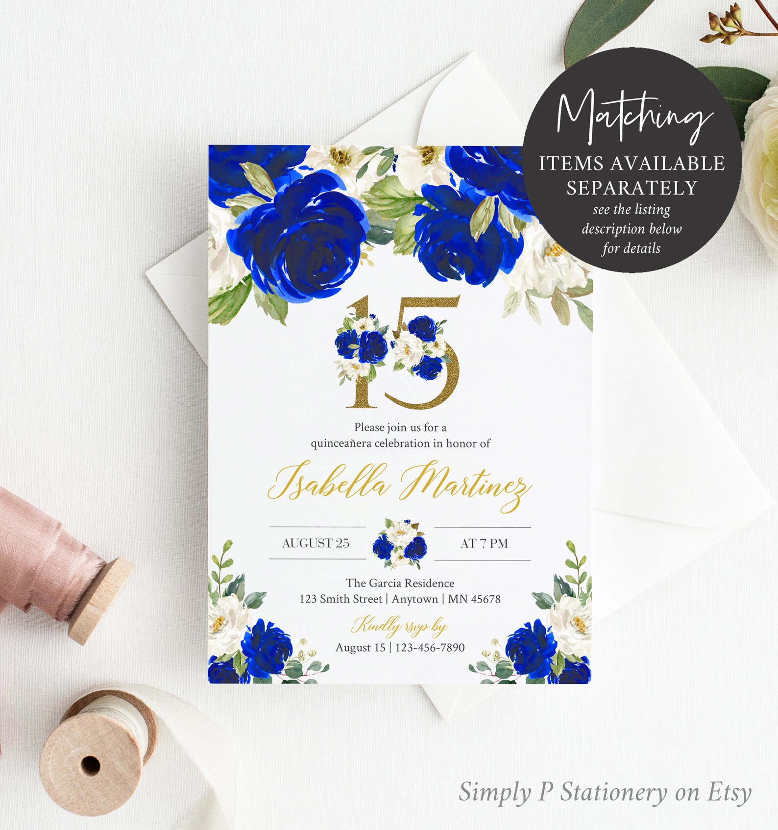 Quinceanera Table Numbers, Royal Blue Gold Quince Table Number Template ...