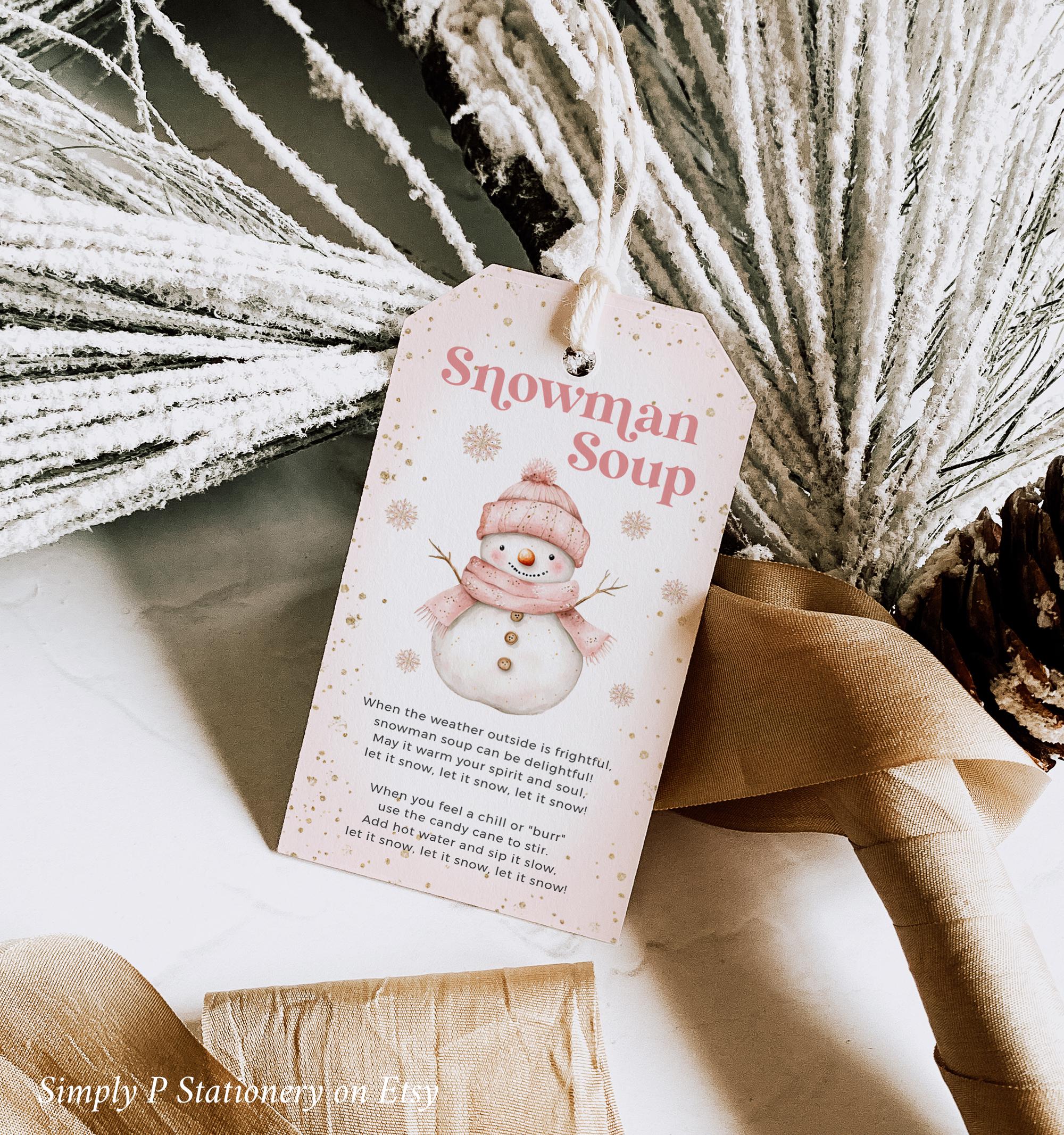 Pink Snowman Soup Gift Tag Template, Printable Hot Chocolate Label, Hot ...