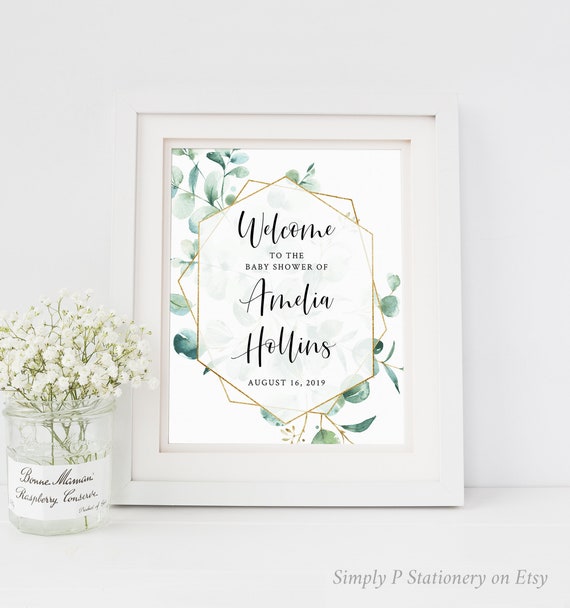 Eucalyptus Gold Editable Welcome Sign Geometric Baby Bridal | Etsy