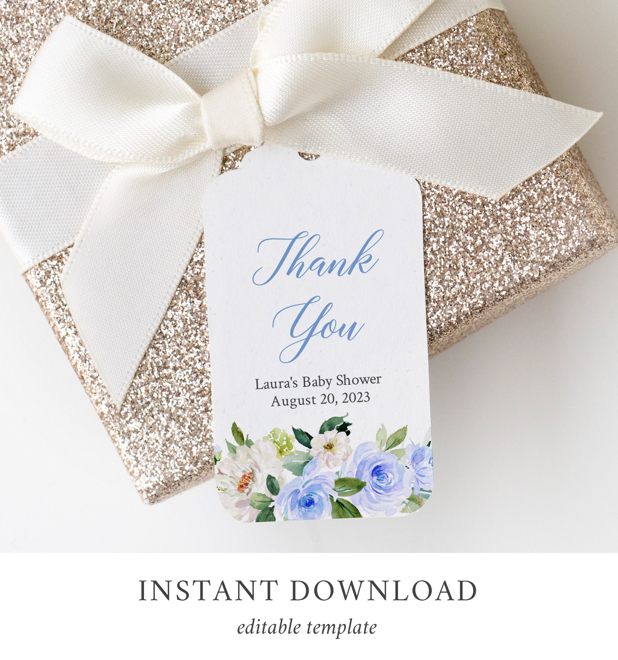 Hand-Painted Blue Flower Gift Tag Paper & Party Supplies Stickers ...