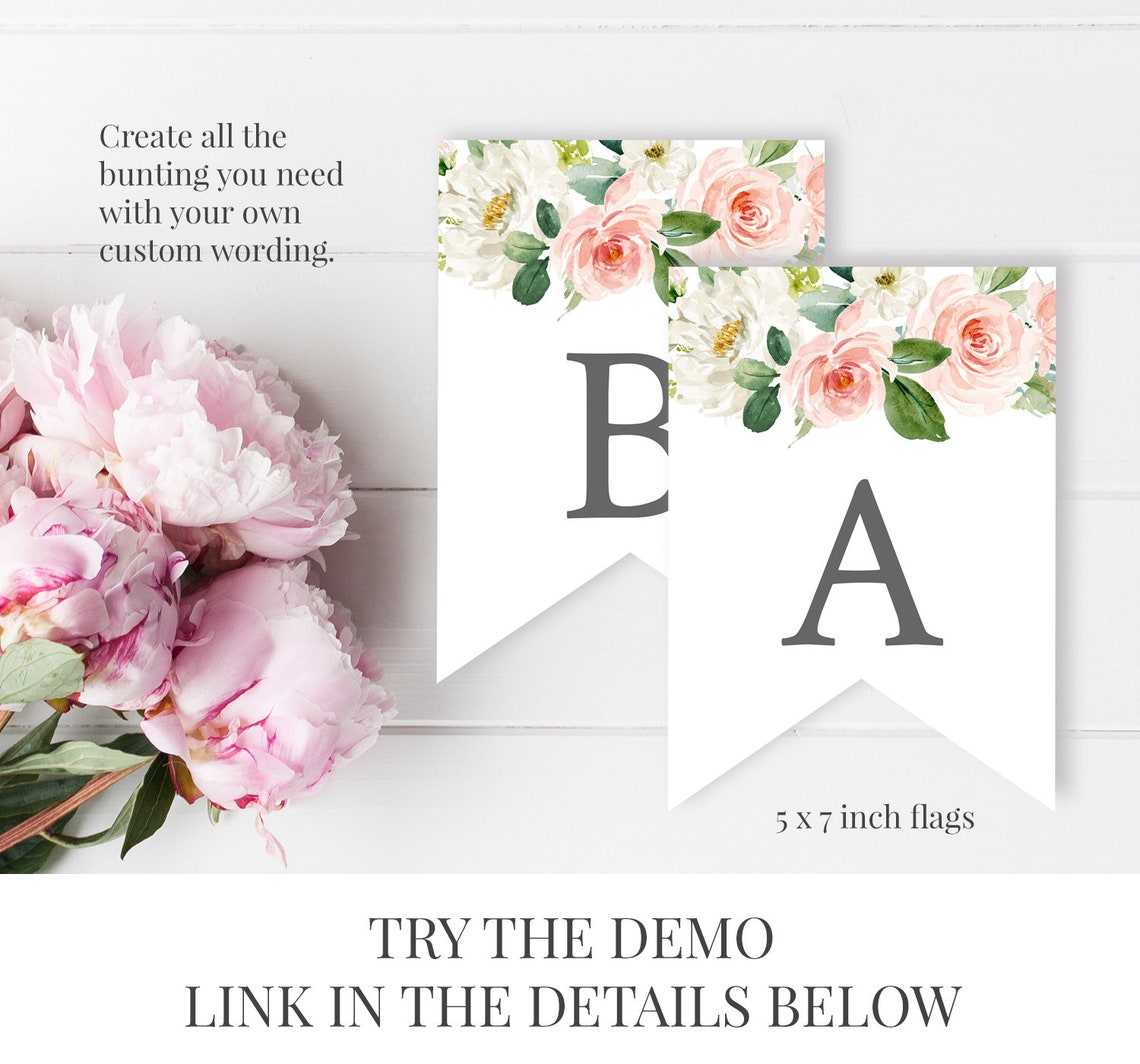 Blush Pink Floral Editable Bunting Floral DIY Banner - Etsy