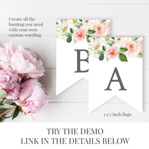 Blush Pink Floral Editable Bunting, Floral DIY Banner Template, Green ...
